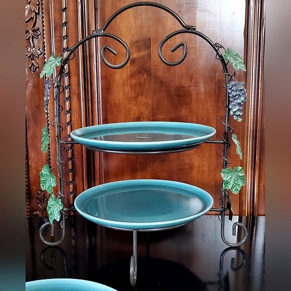 Dining | 17 Bronze Metal Purple Green Grape Vine 2 Tier Serving Dessert ...